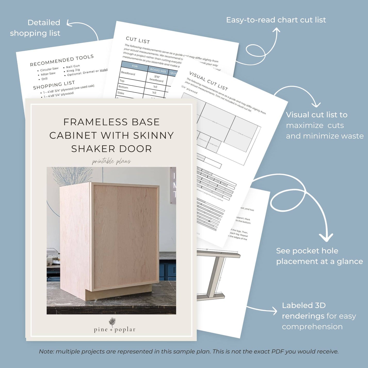 Frameless Base Cabinet with Skinny Shaker Door Printable Plans – Pine ...
