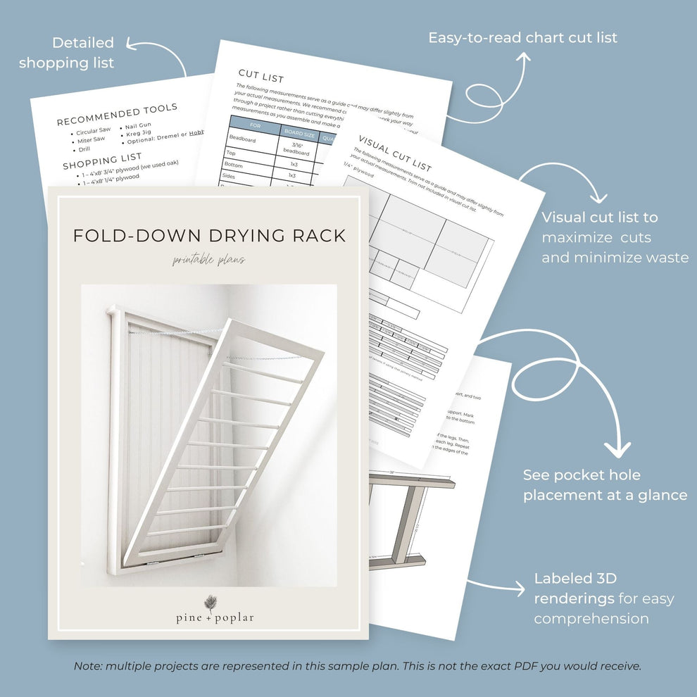 Fold-Down Drying Rack Printable Plans – Pine and Poplar