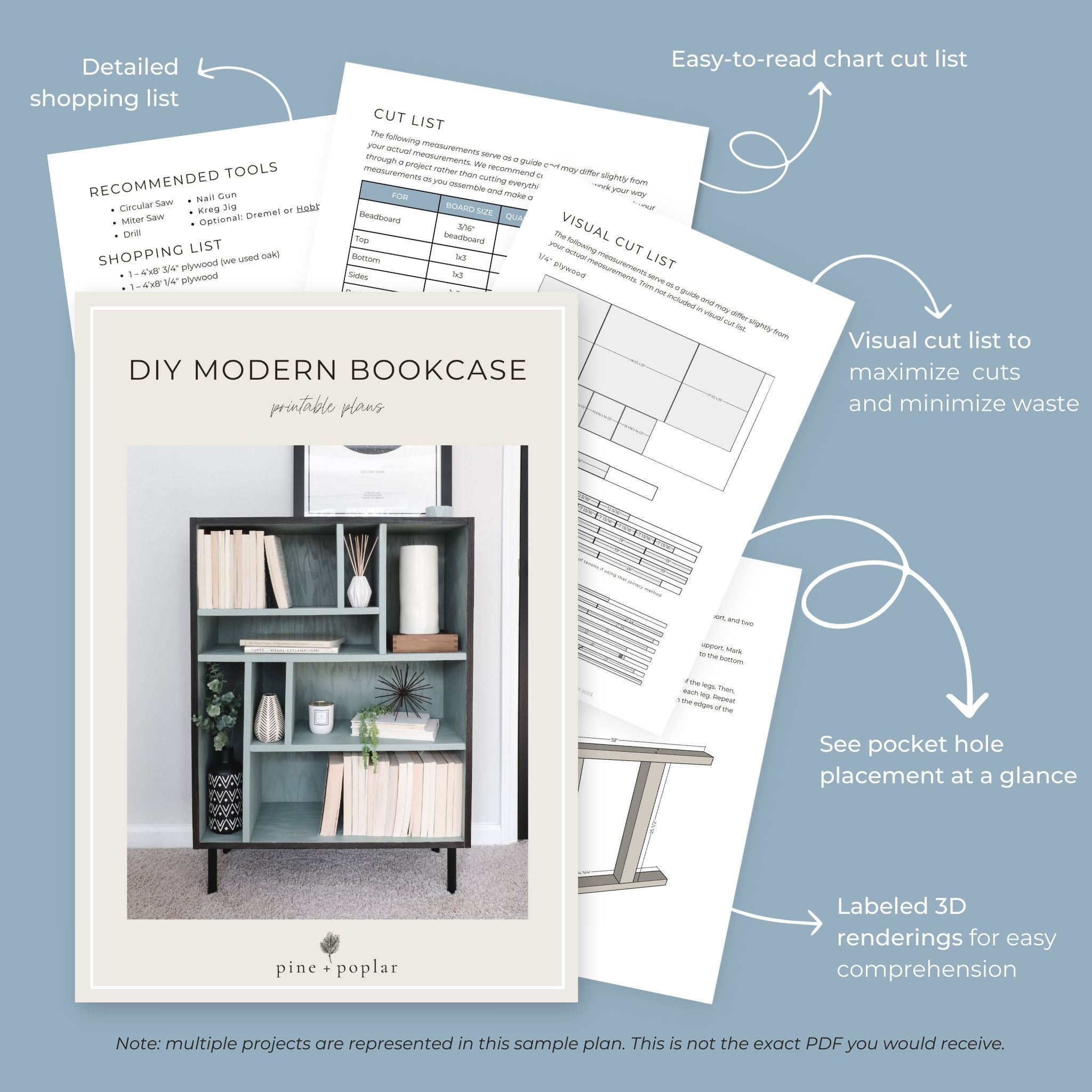 Mid-Century Modern Bookcase Printable Plans – Pine and Poplar