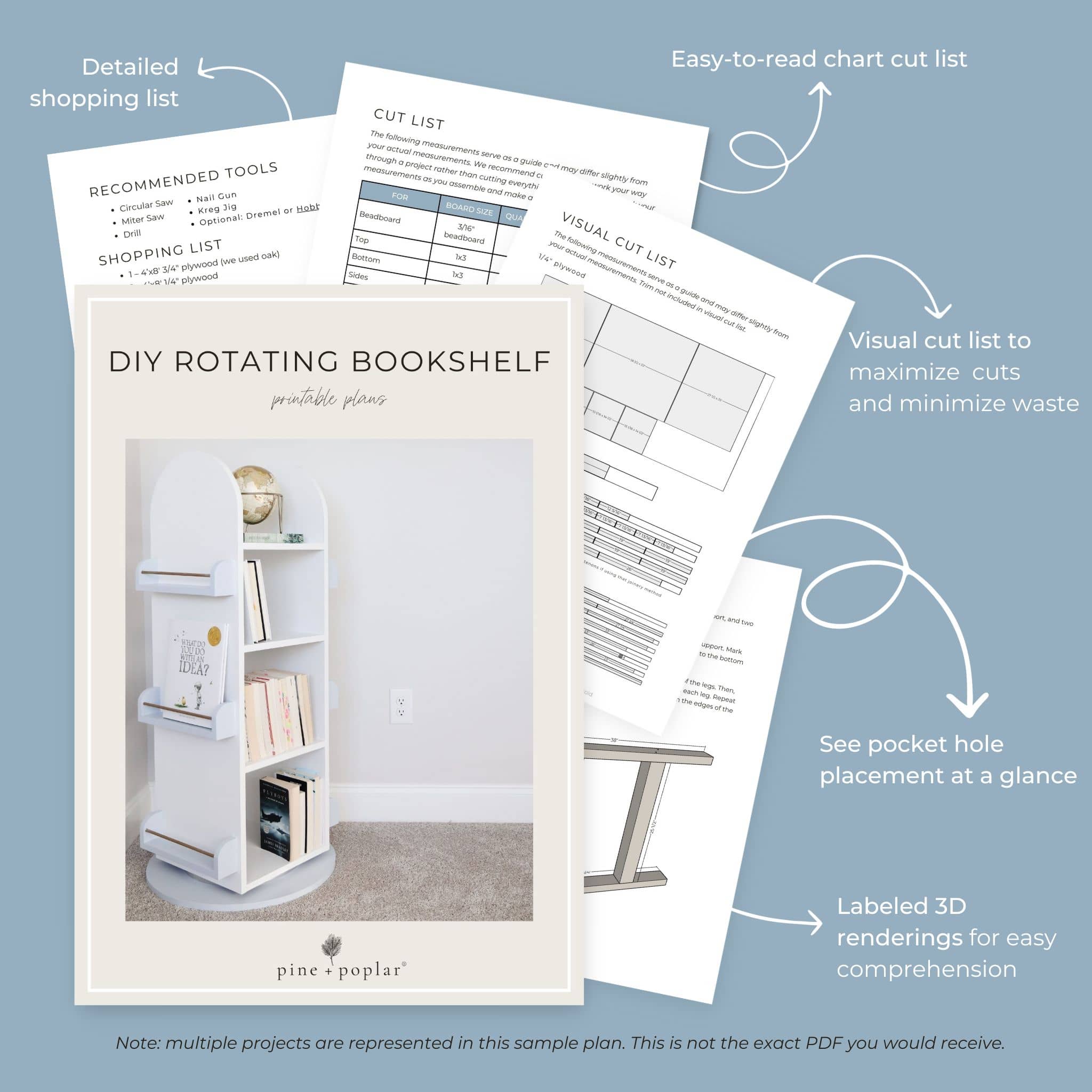 Rotating Bookshelf Printable Plans – Pine and Poplar
