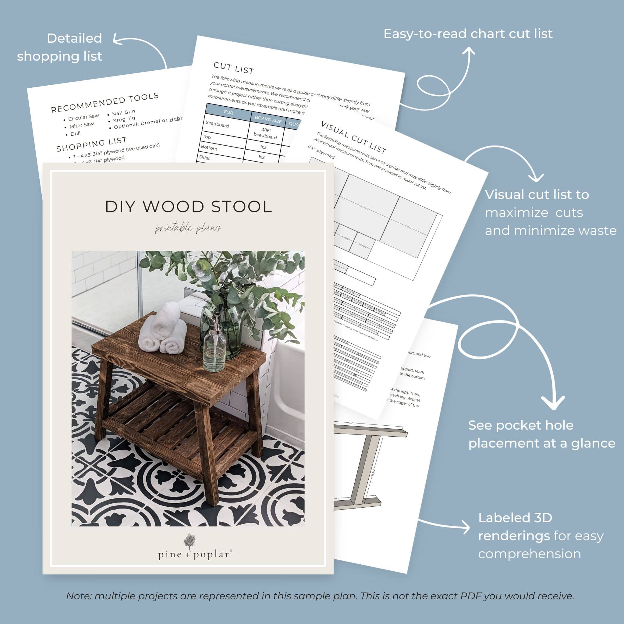 Wood Stool Printable Plans – Pine and Poplar